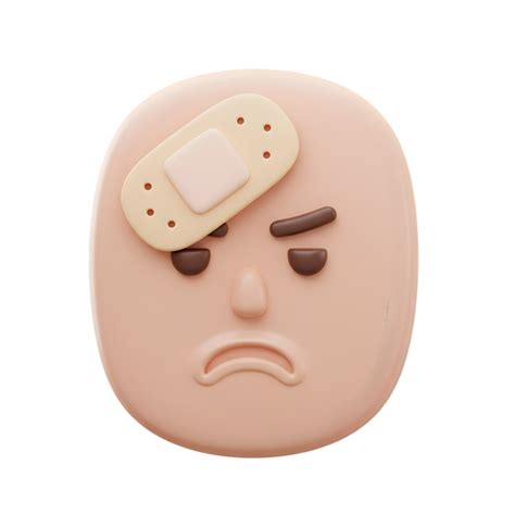 3d Render Of Sad Cartoon Face With Bandage Illustrating Injury And