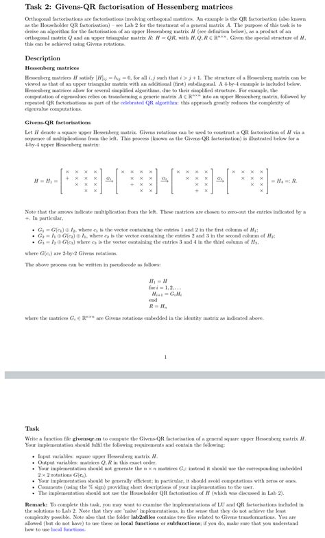 Solved Task 2 Givens Qr Factorisation Of Hessenberg