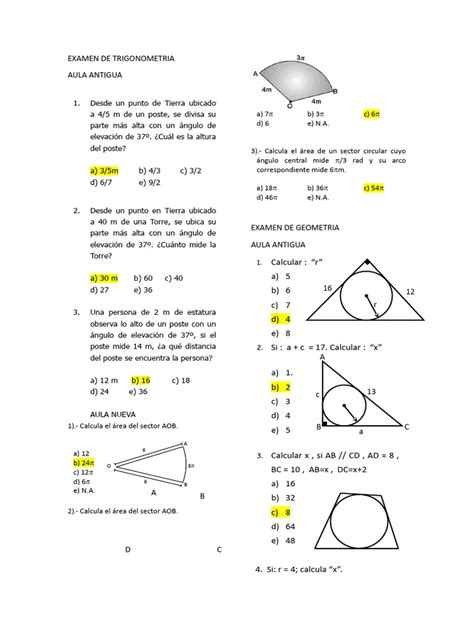 Examen De Trigonometria Y Geometria Ms 2023 2 Pdf Geometría