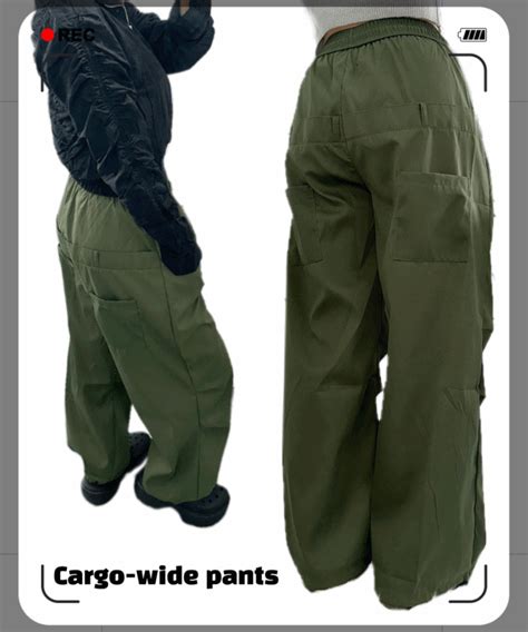 밑단스트링가을신상 하이웨스트 카고 와이드 팬츠 에이블리