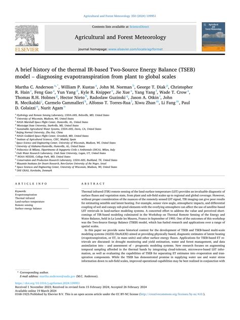 Pdf A Brief History Of The Thermal Ir Based Two Source Energy Balance Tseb Model