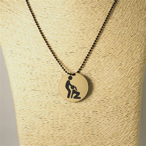 Round Sex Position 1 Gold Black Plexiglass With Black Ball Chain Necklace A Perfect T With