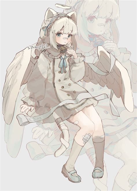 Safebooru 1girl Angel Wings Animal Ears Bandages Bell Blue Eyes Cat