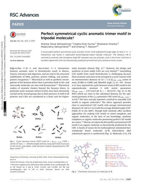 Pdf Perfect Symmetrical Cyclic Aromatic Trimer Motif In Tripodal Molecule