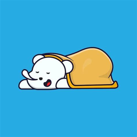 담요를 덮고 잠자는 아이스베어 프리미엄 벡터