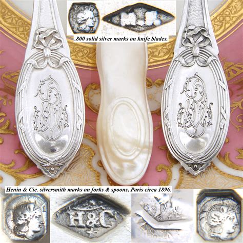 Antique French Sterling Silver And Mother Of Pearl 18pc Flatware Set 3pc
