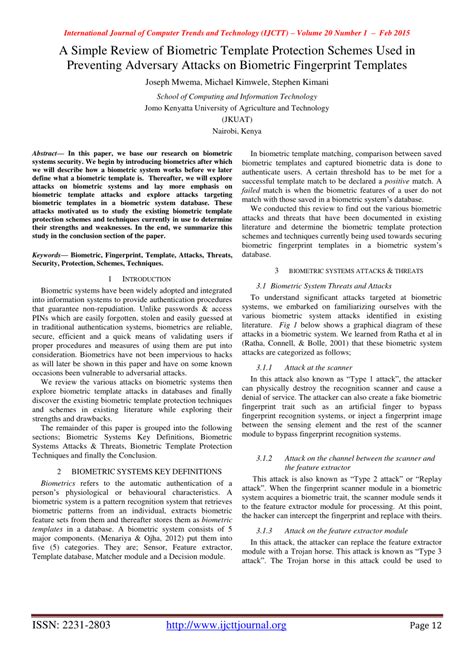 pdf a simple review of biometric template protection schemes used in