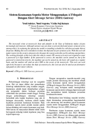 View Of Sistem Keamanan Sepeda Motor Menggunakan Atmega16 Dengan Short Message Service Sms Gateway