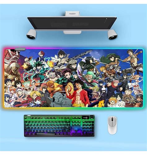 애니메이션 캐릭터용 RGB 마우스 패드 애니메이션 탄지루 컴퓨터용 대형 마우스 패드 LED 조명 가장자 티몬