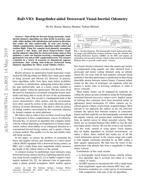 Pdf Rad Vio Rangefinder Aided Downward Visual Inertial Odometry