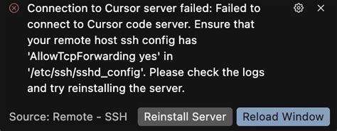 Need Helpconnection To Cursor Server Failed Failed To Connect To Cursor Code Server Bug