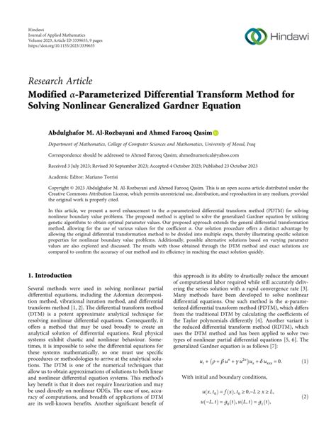 Pdf Modified α Parameterized Differential Transform Method For