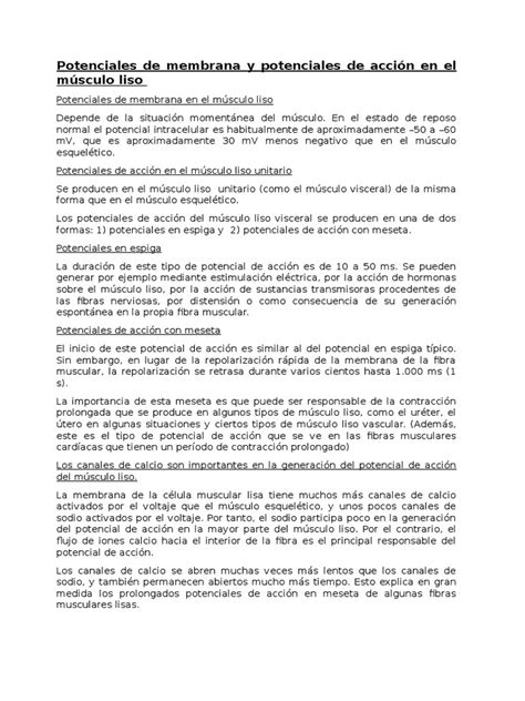 Potenciales De Membrana Y Potenciales De Acción En El Músculo Liso