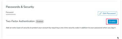 Enabling Two Factor Authentication 2FA