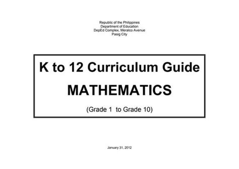 Math 10 Curriculum Guide Pdf Primary Education Education