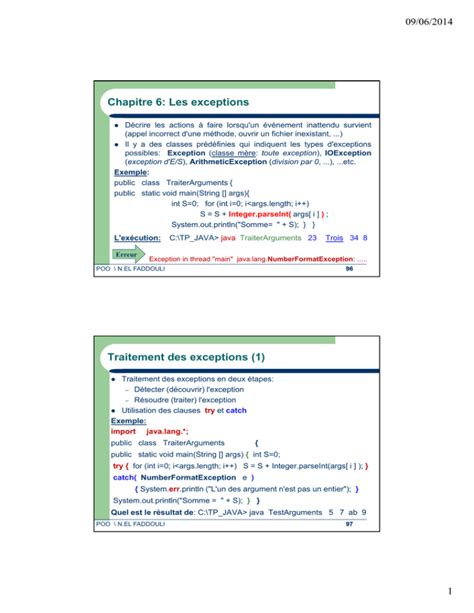 Chapitre 6 Les Exceptions Traitement Des Exceptions 1