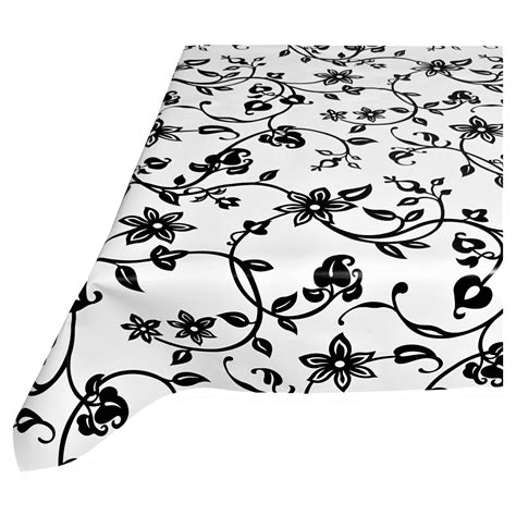 Fata De Masa Tip Musama Nd 300x140 Cm Pvc Pe Textil Alb Cu Flori Mari Negre Wb1 Emagro