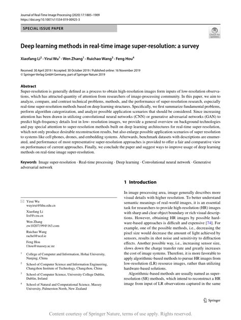 Deep Learning Methods In Real Time Image Super Resolution A Survey