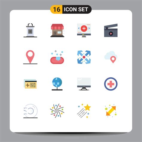 Modern Set Of Flat Colors Pictograph Of Pin Gps Find Media Film