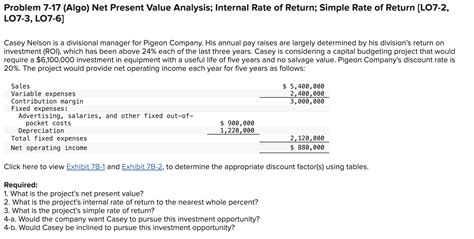 Solved Problem 7 17 Algo ﻿net Present Value Analysis