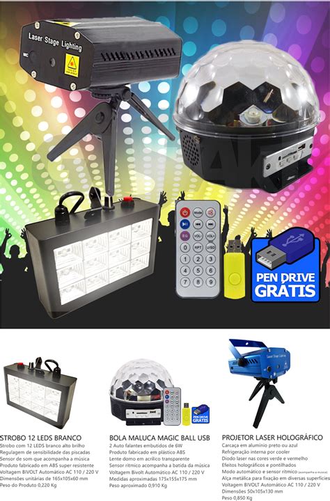 Kit Festa Iluminação Dj Balada Bola Maluca Led Strobo Laser R 169 90