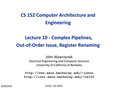 cs 152 computer architecture and engineering lecture 10 complex