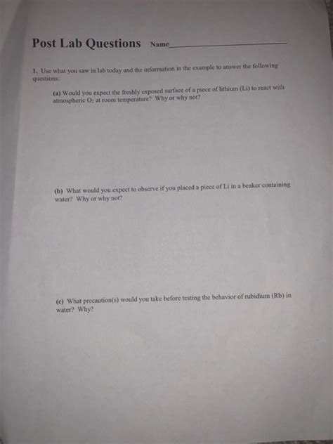 Solved Post Lab Questions Name Se What You Saw In Lab Today