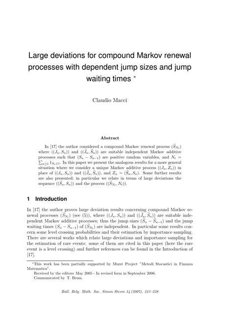 Pdf Large Deviations For Compound Markov Renewal Processes With Dependent Jump Sizes And Jump
