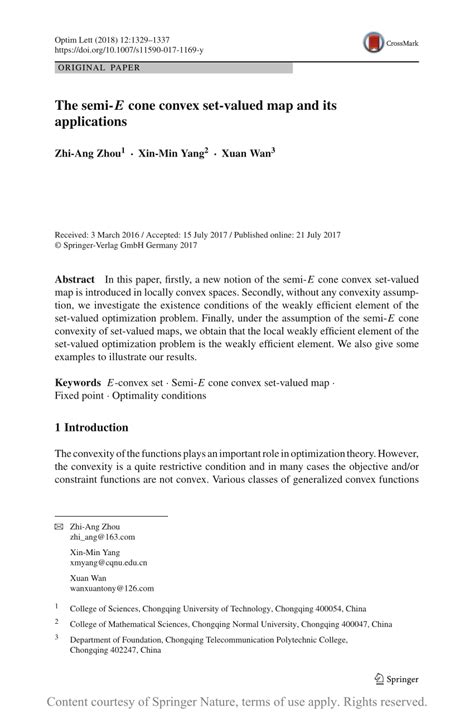 The Semi E Cone Convex Set Valued Map And Its Applications Request Pdf