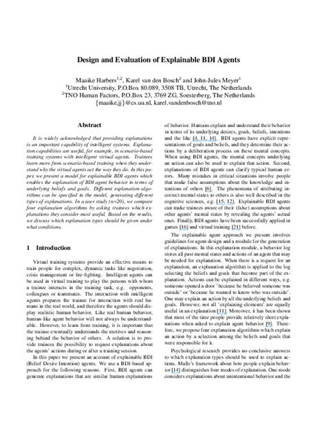 Pdf Design And Evaluation Of Explainable Bdi Agents
