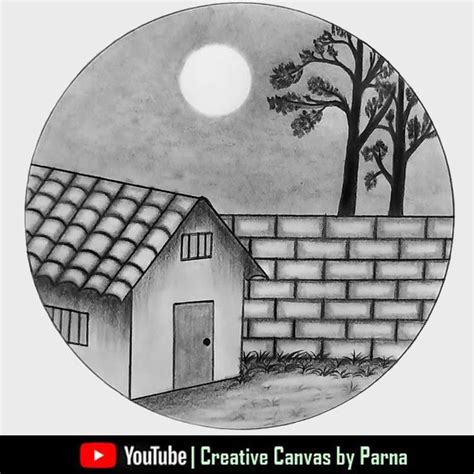 رسم منظر دائري بقلم الرصاص