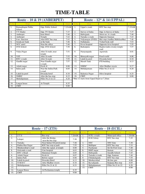 Cbit Buses Time Table Pdf Bus Transport Public Transport