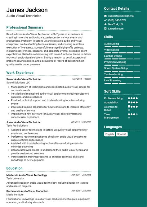 15 Audio Visual Technician Resume Examples And Templates For 2025