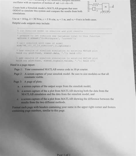 Solved Create Both A Simulink Model A Matlab Program That