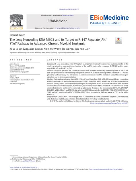Pdf The Long Noncoding Rna Meg3 And Its Target Mir 147 Regulate Jak