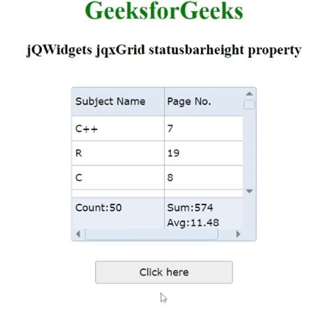 JQWidgets JqxGrid Statusbarheight Property GeeksforGeeks