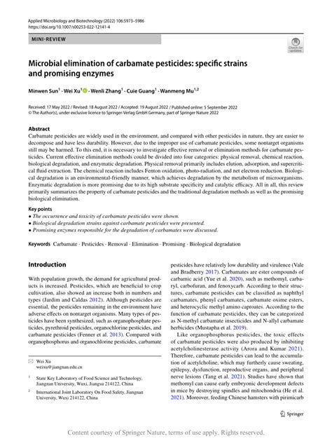 Microbial Elimination Of Carbamate Pesticides Specific Strains And