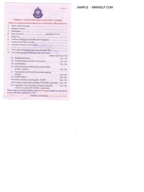 Indian Customs Declaration Form Pdf Foods Food And Drink