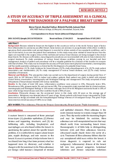 Pdf A Study Of Accuracy Of Triple Assessment As A Clinical Tool For