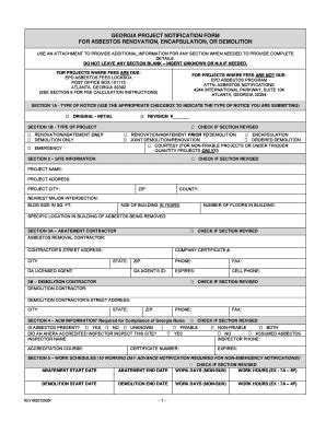 Fillable Online GEORGIA PROJECT NOTIFICATION FORM FOR ASBESTOS