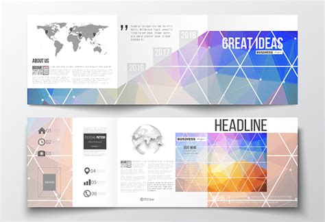 세트 트라이폴드 브로셔 스퀘어 디자인 템플릿 추상적임 색상화 0명에 대한 스톡 벡터 아트 및 기타 이미지 0명 2차 도형 3단 브로슈어 Istock