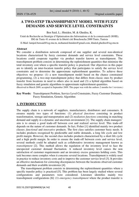 pdf a two step transshipment model with fuzzy demands and service