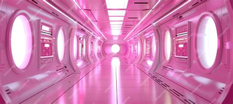 Retro Scifi Spaceship Hallway Design In Pink Stock Image Premium Ai