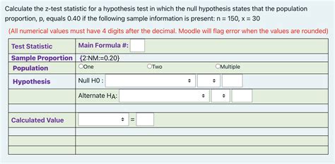 solved calculate the z test statistic for a hypothesis test