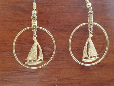 Sailboat Earrings Gold Tone Nautical Earrings Two Inch Dangle Etsy