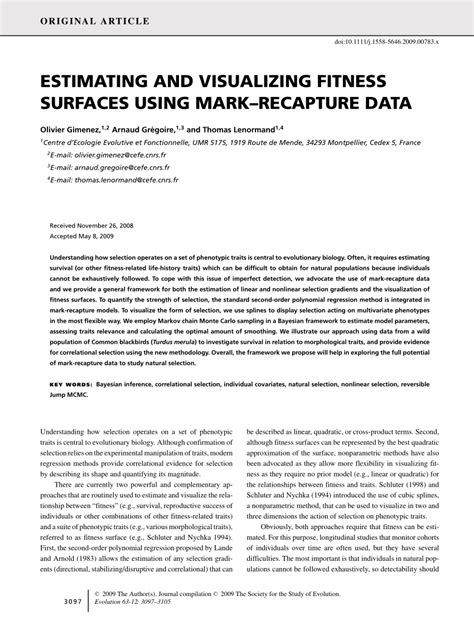 Pdf Estimating And Visualizing Fitness Surfaces Using Mark Recapture Data