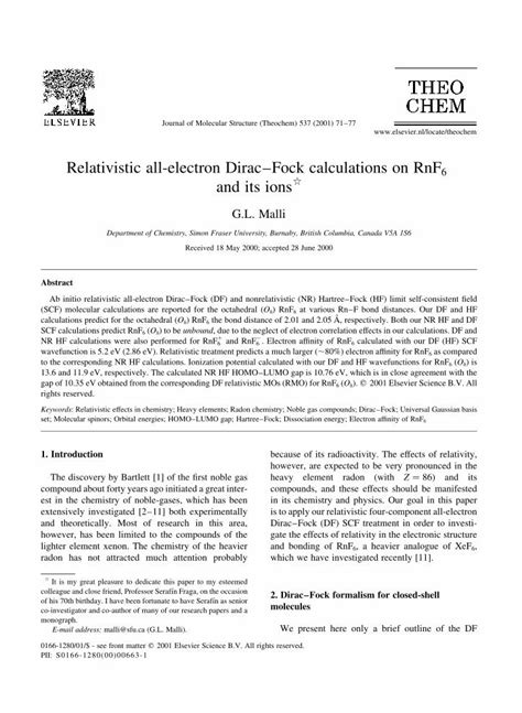 Pdf Relativistic All Electron Diracfock Calculations On Rnf6 And Its