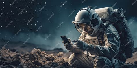 premium photo an astronaut holding a cell phone on the moon generative ai