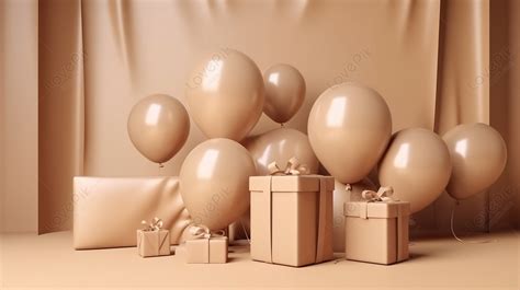 베이지색 테마의 고급 선물 상자와 풍선 3d 렌더링은 배경에 광고할 수 있는 공간이 있는 상업용 선물 디자인에 적합합니다 테마 배경 간이 배경 풍선 배경 이미지