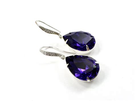 Dark Purple Swarovski Crystal Earrings Purple Earrings Velvet Etsy